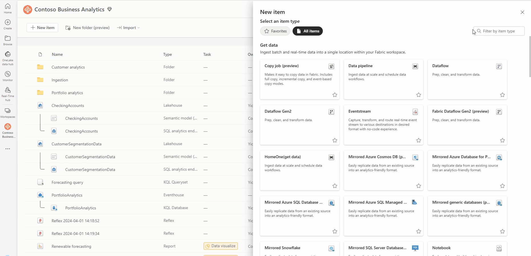 New Item Panel in Workspace | Microsoft Fabric Blog | Microsoft Fabric