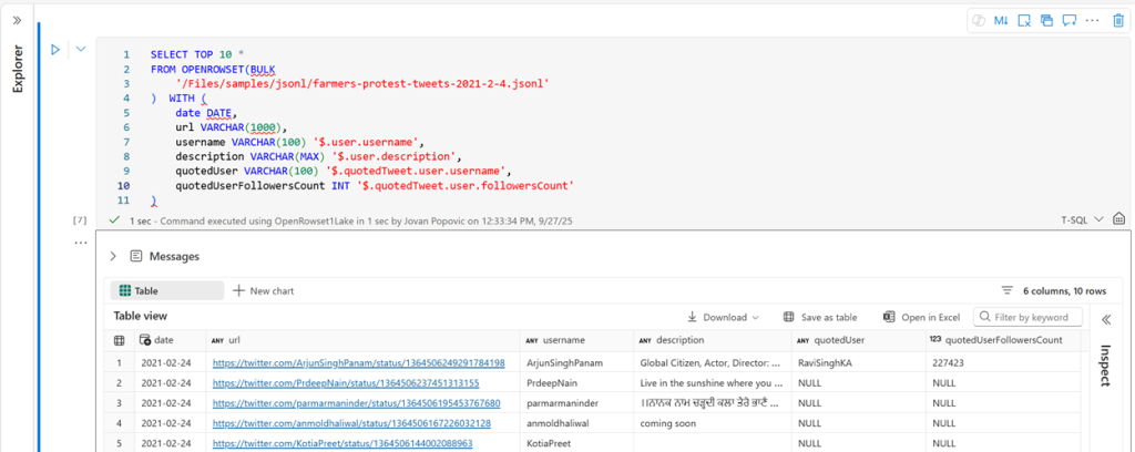 Query and ingest JSONL files in Data Warehouse and SQL Endpoint for ...